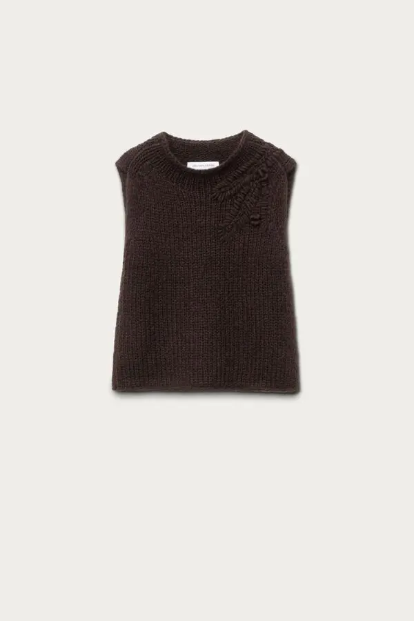 Iris Von Arnim Cashmere-silk Top Jyll Embroidery - Chocolate