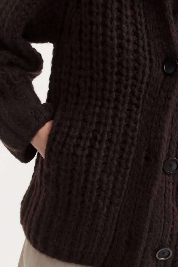 Iris Von Arnim Handknit Jacket Vigdis Long - Chocolate