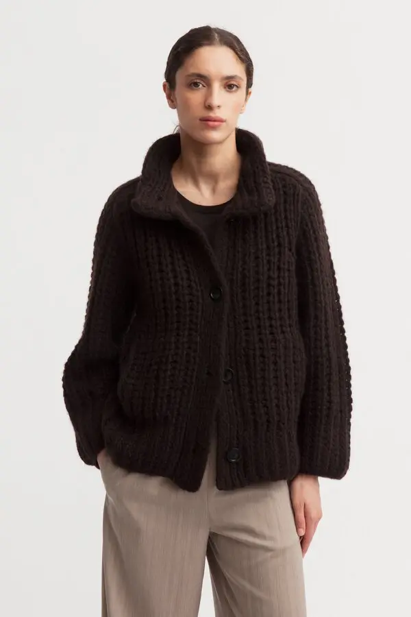 Iris Von Arnim Handknit Jacket Vigdis Long - Chocolate