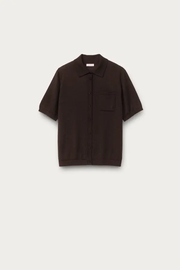 Iris Von Arnim Superfine Cashmere Shirt Liana Pocket - Chocolate