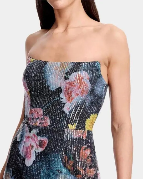 Dress The Population Amity Strapless Floral-print Sequin Mini Dress