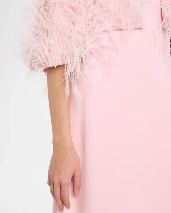 Oscar De La Renta Embellished Capelet Silk Stretch A-line Gown