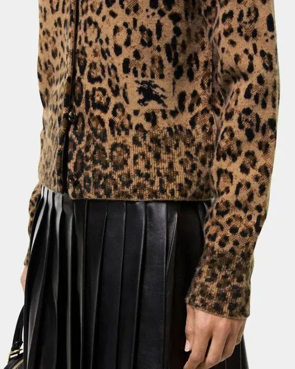 Burberry Sienna Wool-cashmere Crewneck Cardigan - Leopard