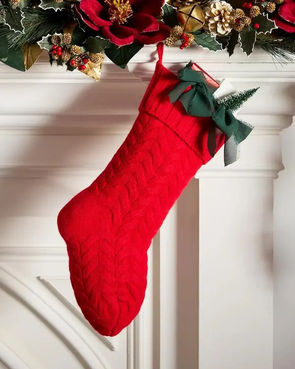 Sofia Cashmere Cable Knit Cashmere Christmas Stocking - 600red