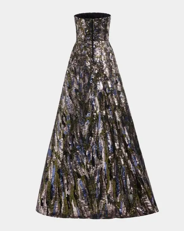 Elie Saab Floral Sequined Strapless A-line Gown