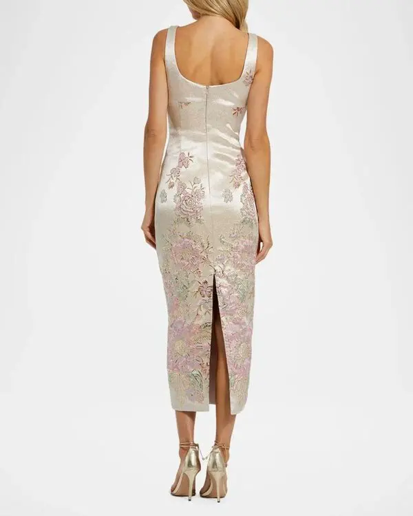 Mac Duggal Floral Brocade Sleeveless Sheath Midi Dress