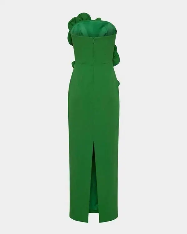 Mac Duggal Strapless Floral Applique Crepe Maxi Dress