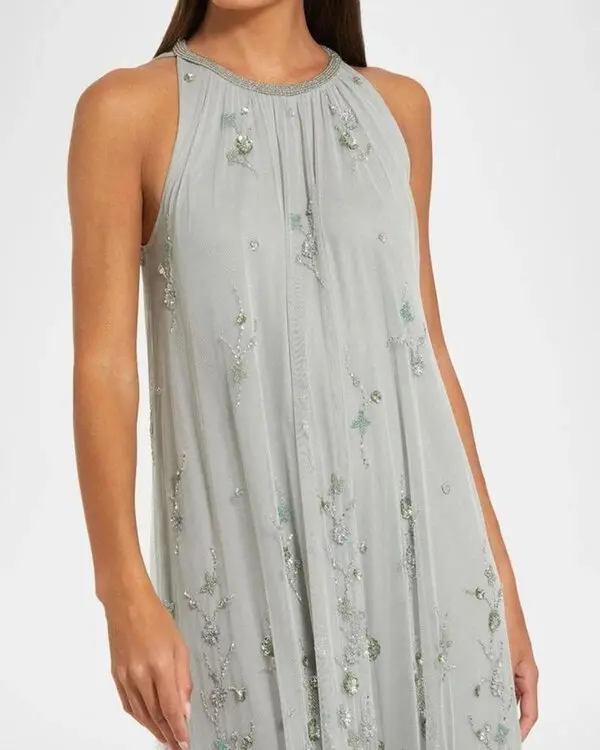 Mac Duggal Floral Embellished Mesh Trapeze Gown