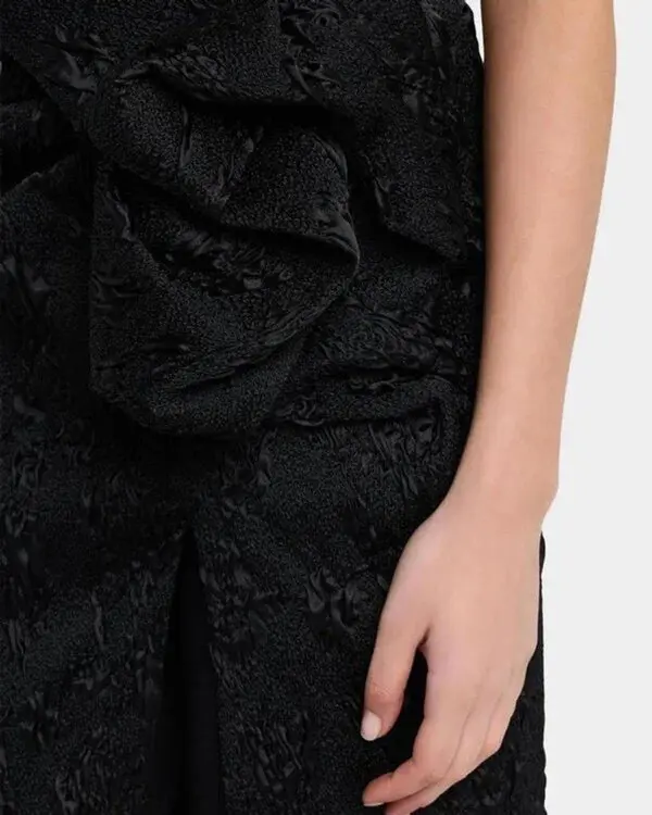 Balmain Strapless Bustier Floral Jacquard Draped Dress