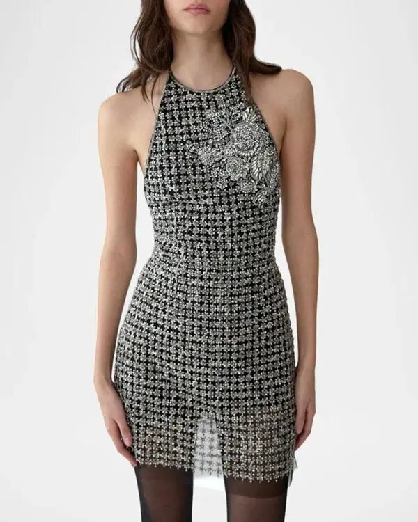 Carolina Herrera Embellished Tweed Halter Mini Dress