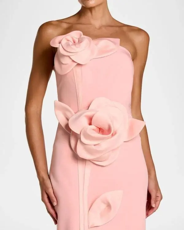 Mac Duggal Floral Crepe Strapless Maxi Dress - Blush