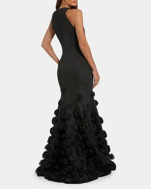 Mac Duggal Rose Appliqué Crepe Mermaid Gown