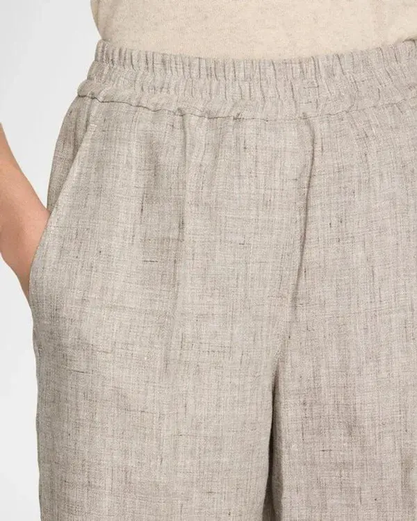 Brunello Cucinelli Sparkling Linen Wide-leg Pull-on Pants