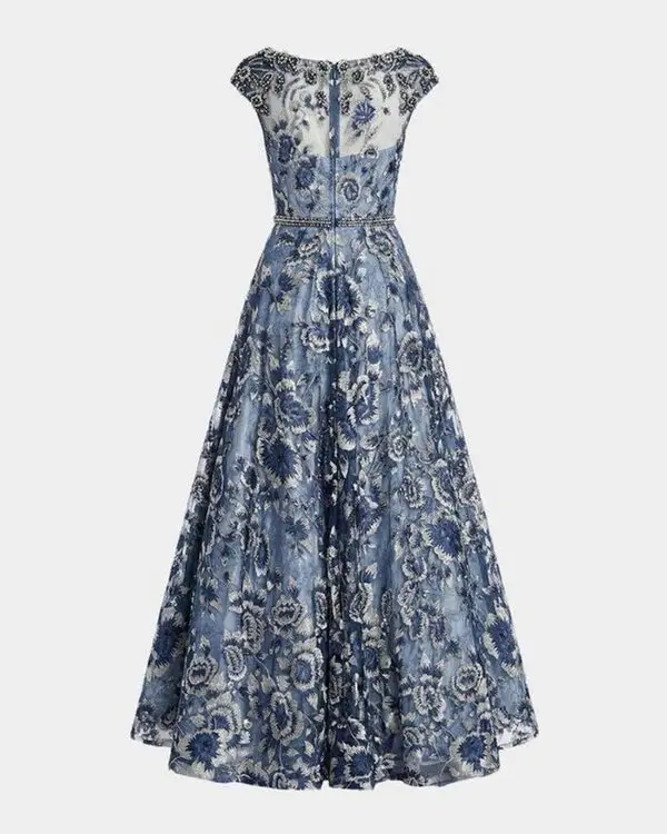 Mac Duggal Embellished Cap-sleeve High-neck Gown
