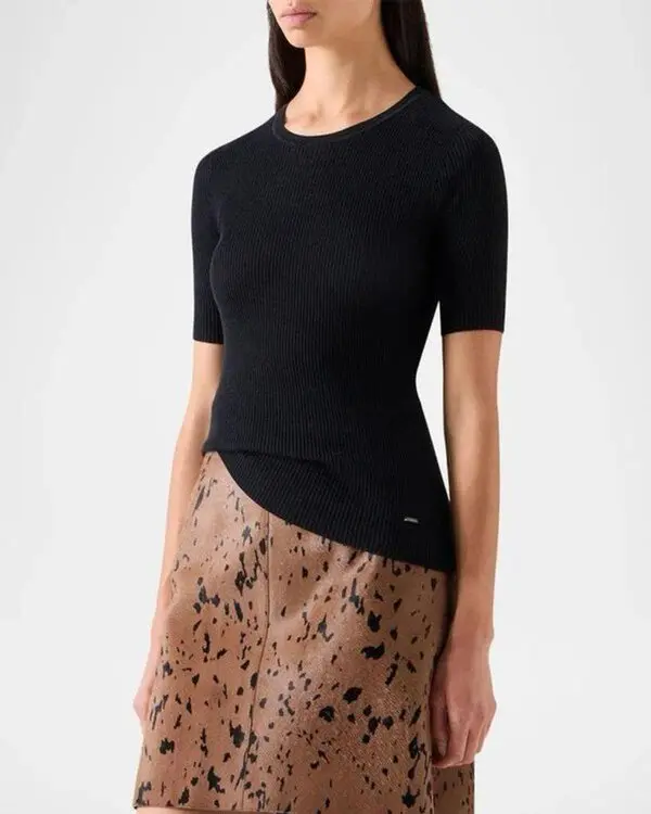 Akris Seamless Silk-cotton Rib Short-sleeve Crewneck Sweater - Black