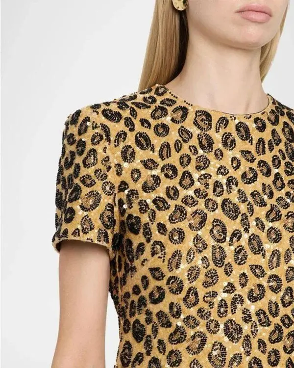 TOCCIN Yvette Sequined Leopard Knee-length Dress