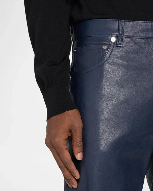 PUBLIC SCHOOL NEW YORK Apos;s Slim Leather Straight-leg 5-pocket Pants - Navy