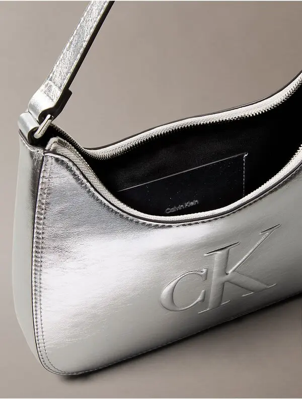 Calvin Klein Sculpted Monogram Shoulder Bag - Silver Metallic