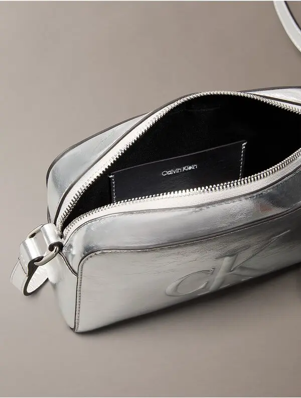 Calvin Klein Metallic Monogram Camera Bag - Silver Metallic