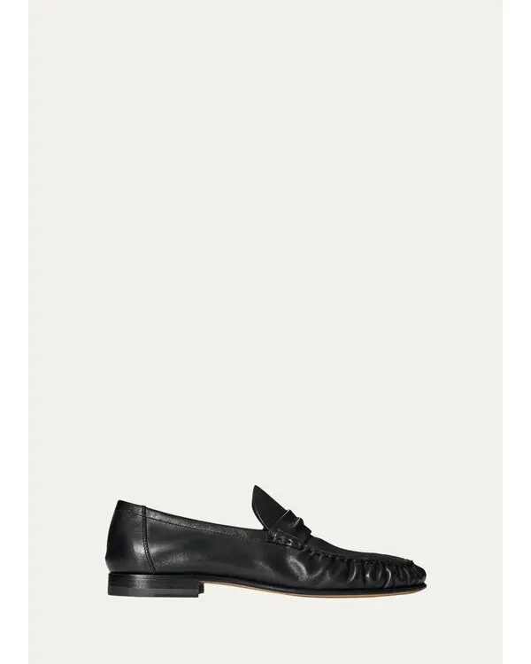 THE ROW Theo Soft Gathered Leather Loafers - Black