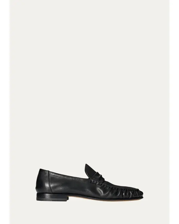 THE ROW Theo Leather Moccasin Loafers - Black