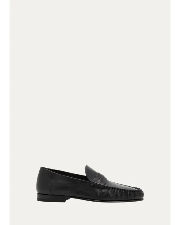 THE ROW Theo Leather Moccasin Loafers - Black