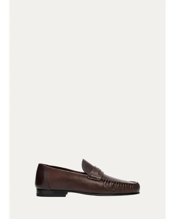 THE ROW Theo Leather Moccasin Loafers - Lacquer Brown