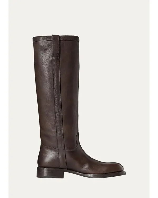 THE ROW Nobilis Leather Knee-high Riding Boots - Lacquer Brown