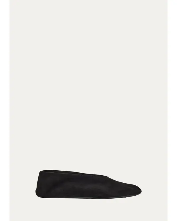 THE ROW Stella Suede Slippers - Black