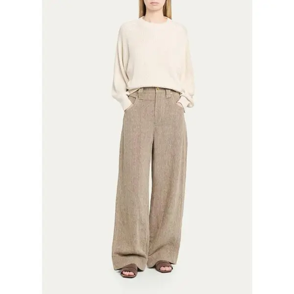 Brunello Cucinelli Shimmering Linen-cotton Knit Crewneck Sweater
