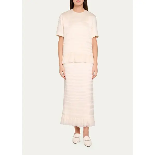 FFORME Paige Textured Silk Organza Fringe Midi Skirt