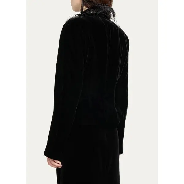 THE ROW Eunice Feather-trim Velvet Slim Jacket