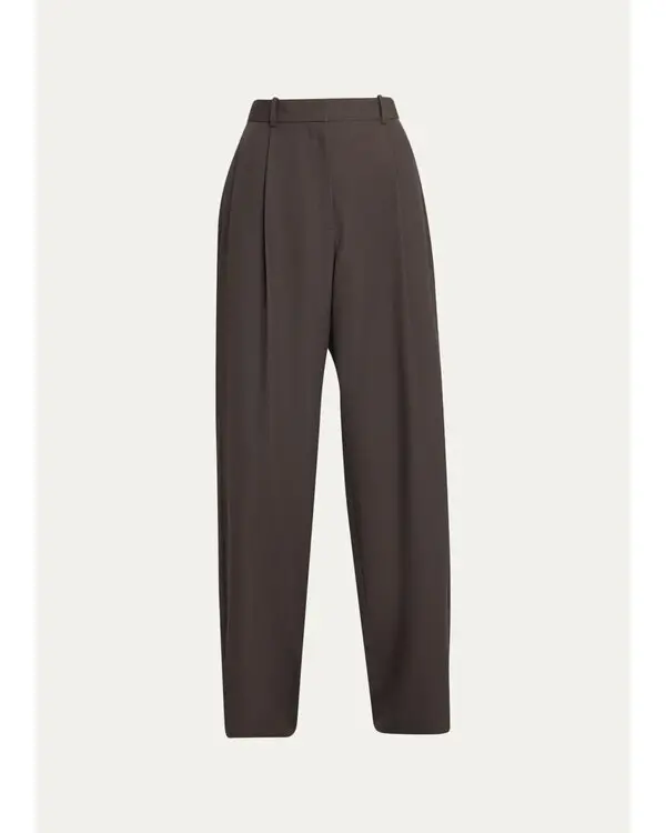 THE ROW Lowe Pleated Wool Relaxed-leg Pants