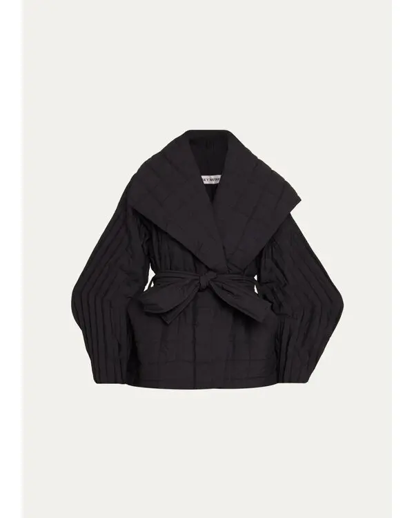 Issey Miyake Pleated Grid Quilted Wrap Coat