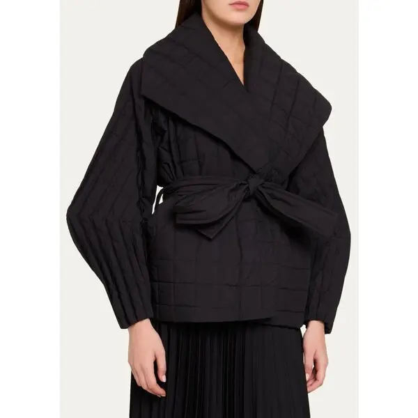 Issey Miyake Pleated Grid Quilted Wrap Coat