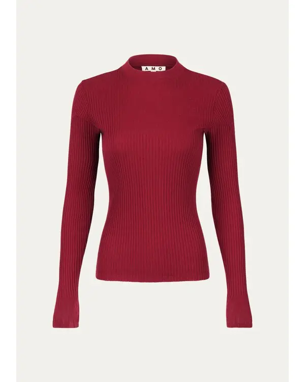 AMO Ruthie Ribbed Mock-neck Top