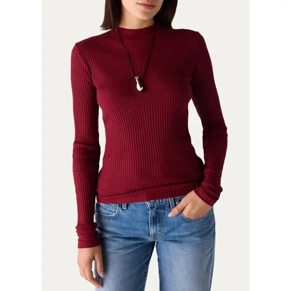AMO Ruthie Ribbed Mock-neck Top