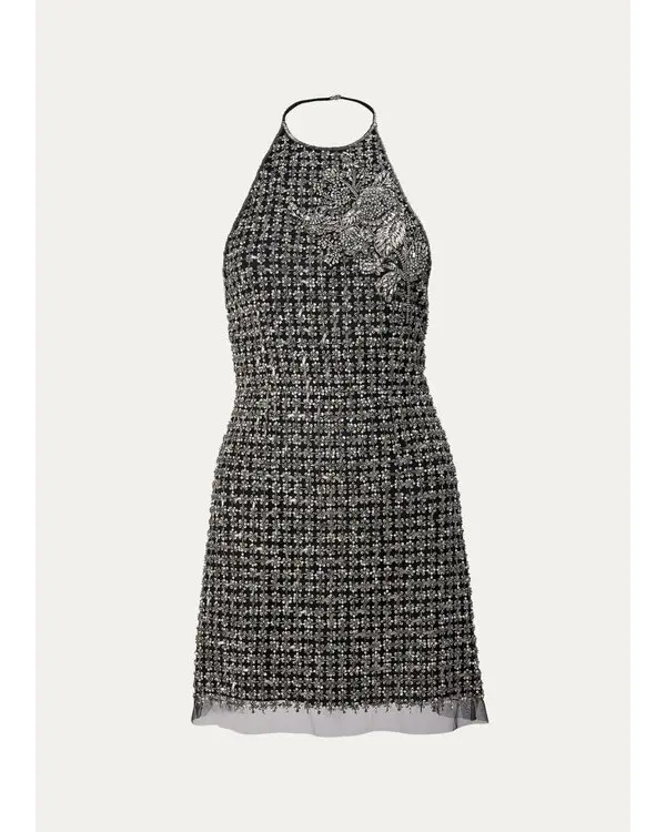Carolina Herrera Embellished Tweed Halter Mini Dress