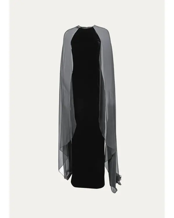 Carolina Herrera Chalet Sheer-cape Column Gown