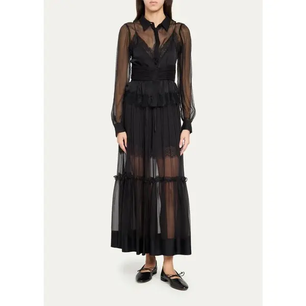 Ulla Johnson Delphina Tiered Silk Maxi Skirt