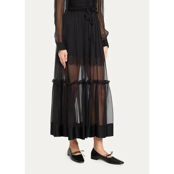 Ulla Johnson Delphina Tiered Silk Maxi Skirt
