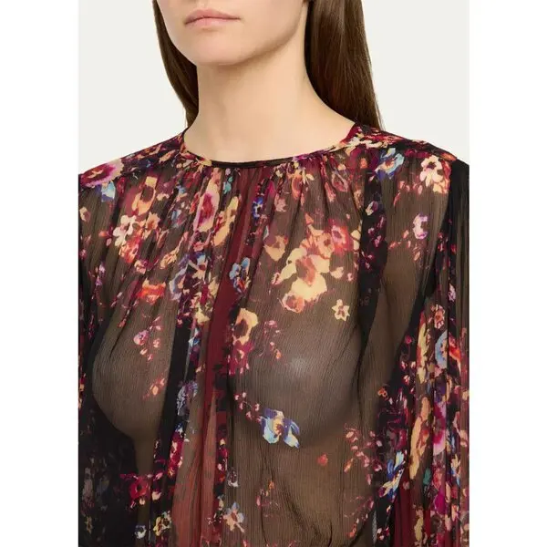 Ulla Johnson Elenora Floral Silk Blouse - Amaranthus