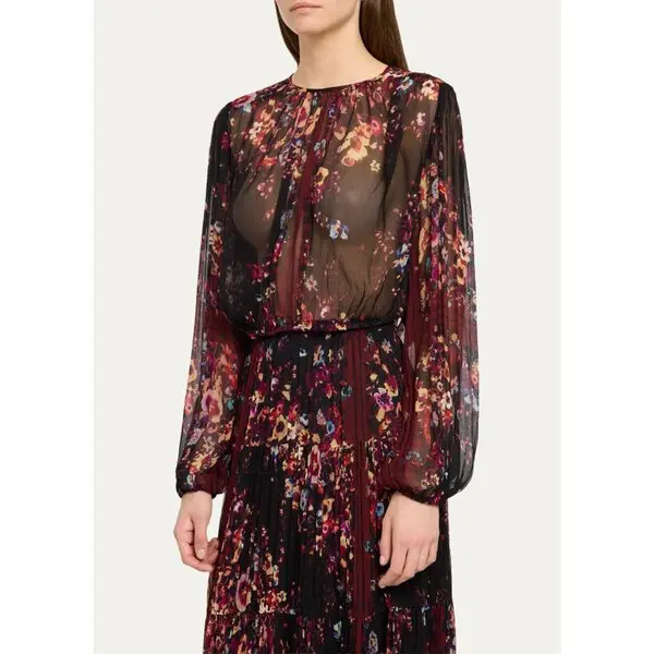 Ulla Johnson Elenora Floral Silk Blouse - Amaranthus