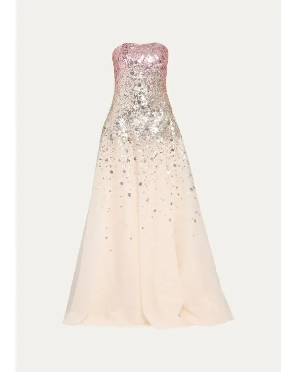 Pamella Roland Degrade Beaded Tulle Ball Gown - Pink Multi