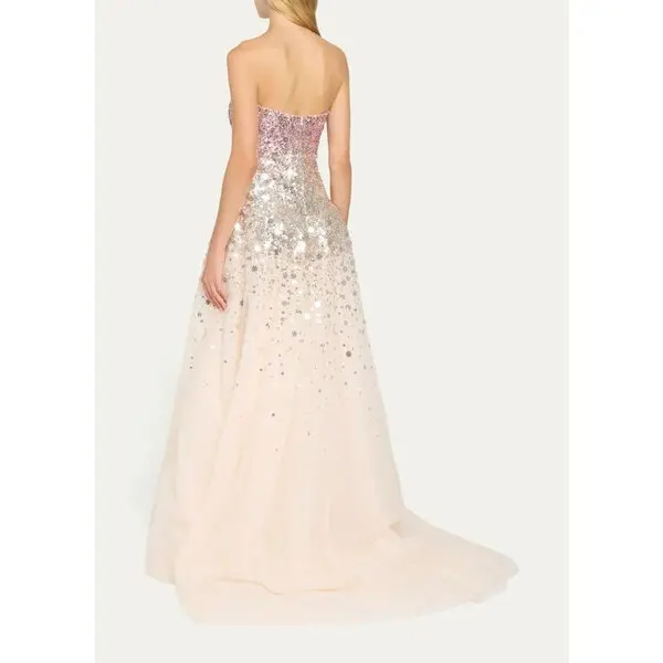 Pamella Roland Degrade Beaded Tulle Ball Gown - Pink Multi
