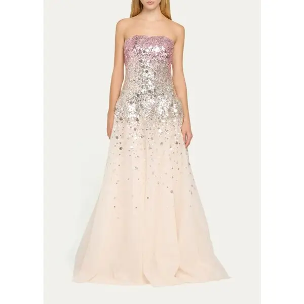 Pamella Roland Degrade Beaded Tulle Ball Gown - Pink Multi
