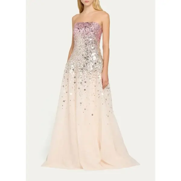 Pamella Roland Degrade Beaded Tulle Ball Gown - Pink Multi