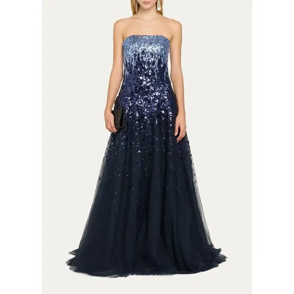 Pamella Roland Degrade Beaded Tulle Ball Gown - Pink Multi