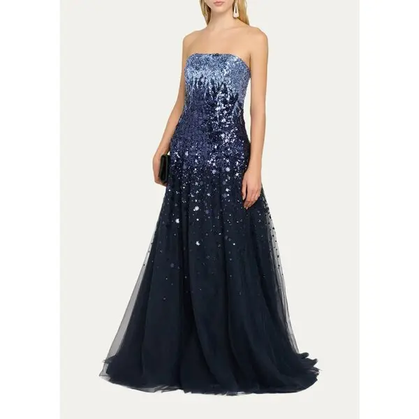 Pamella Roland Degrade Beaded Tulle Ball Gown - Pink Multi