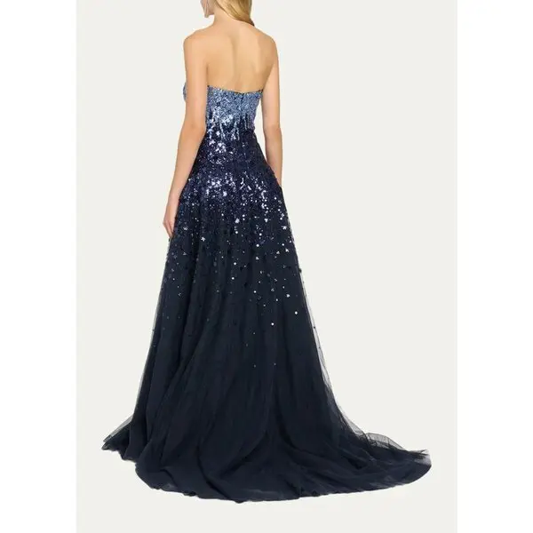 Pamella Roland Degrade Beaded Tulle Ball Gown - Pink Multi